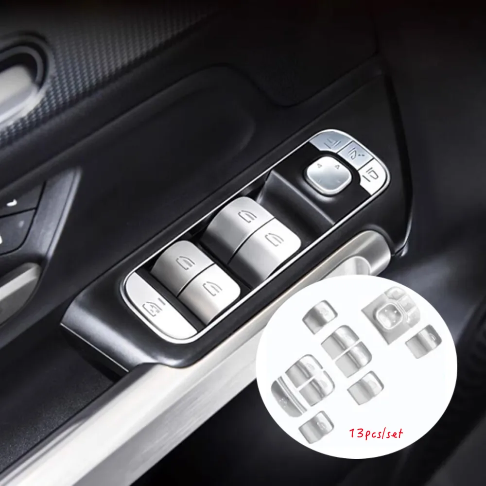 Silver ABS Car Window Glass Lift Button Trim Cover Stickers Fit For ...