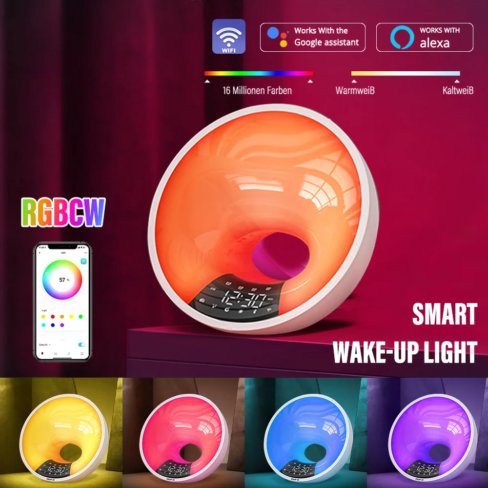 WiFi Smart Sunrise Alarm Clock Wake up Light RGB APP Control Sunlight ...