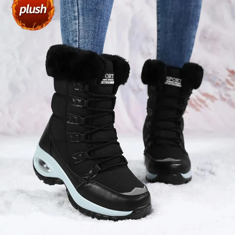 Botas de neve de inverno mulheres camurça impermeável quente pelúcia ...