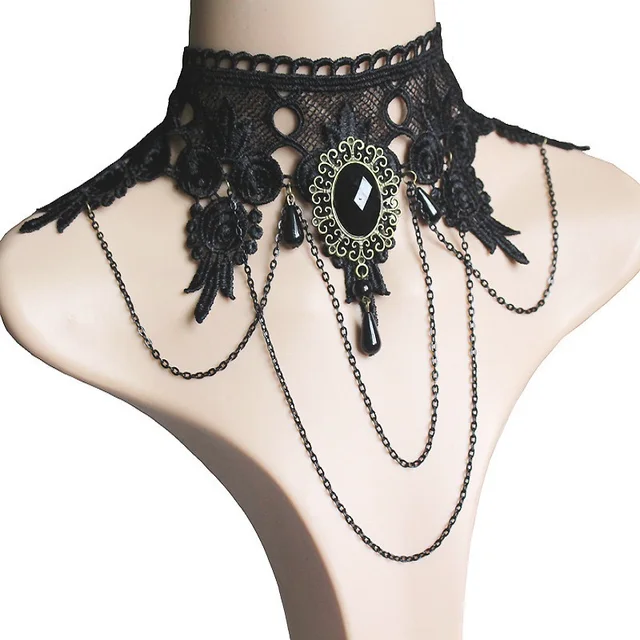 Gothic Victorian Black Lace Necklace Women Girl Boho Crystal Tassel ...