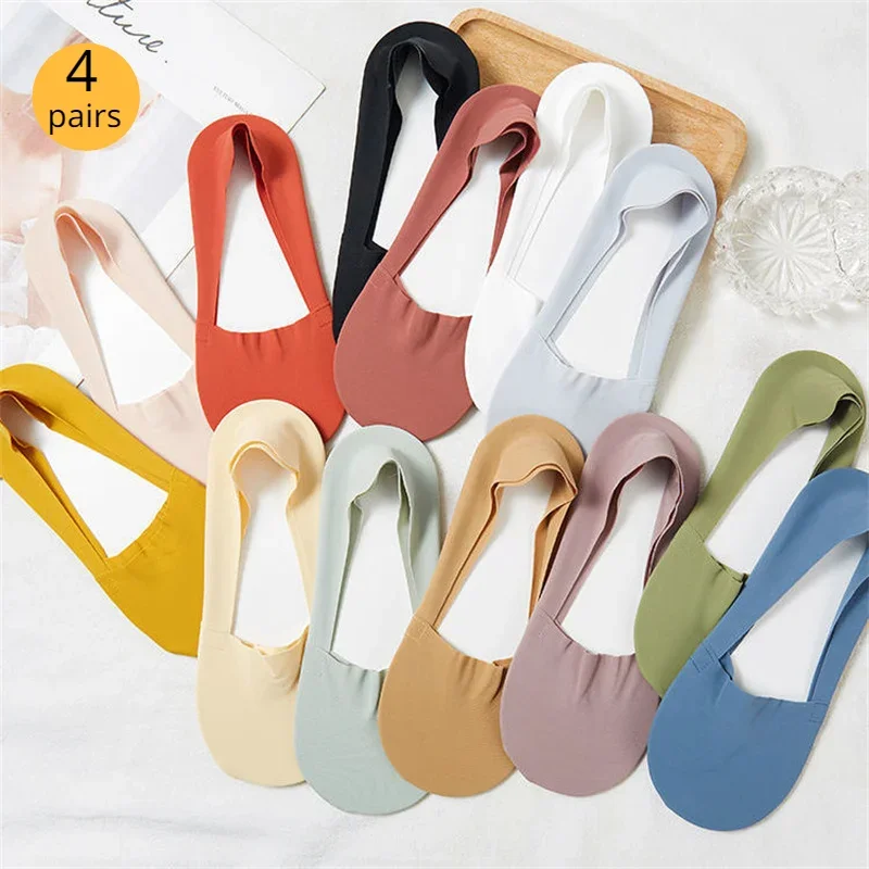 4-Pairs-Women-s-Ice-Silk-Invisible-Socks-Ultra-Thin-Breathable-Silicone ...
