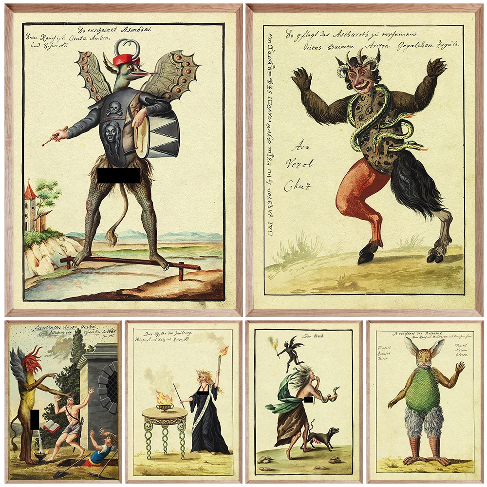 Witchcraft-And-Occult-Demonology-Vintage-Wall-Art-Canvas-Painting-Devil ...