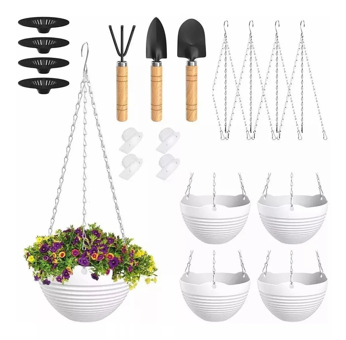 4-Pack-20cm-Hanging-Planter-Garden-Flower-Pots-Hanging-Planter-Basket ...
