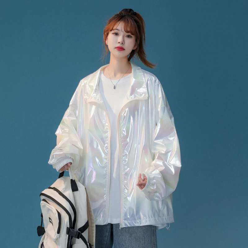 Summer-Autumn-Shiny-Laser-Jacket-Women-Loose-Baseball-Jackets-Harajuku ...