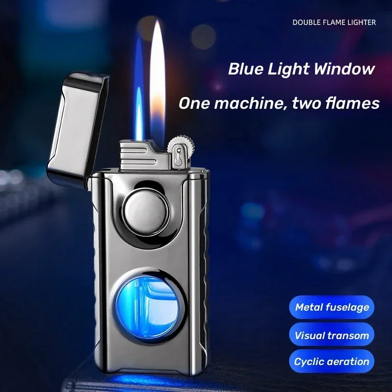 Blue-Red-Flame-Torch-Butane-Gas-Lighter-LED-Blue-Light-Metal-Outdoor ...