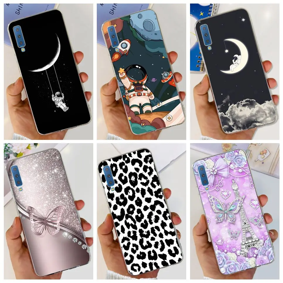Cute-Astronaut-Case-For-Samsung-Galaxy-A7-2018-Case-SM-A750F-Liquid ...