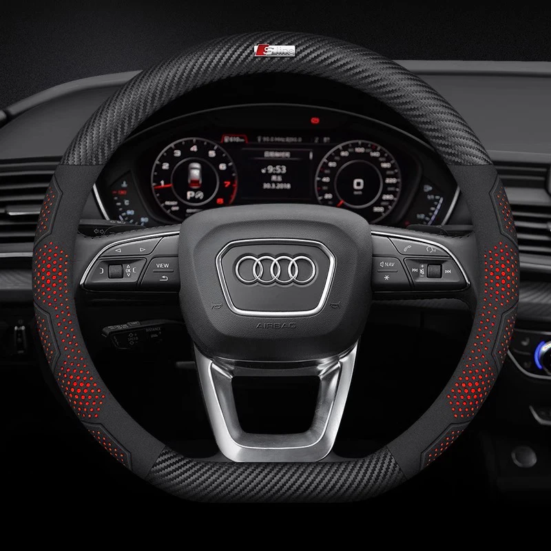 Carbon fiber Suede Leather Anti-slip Car Steering Wheel Cover For Audi ...
