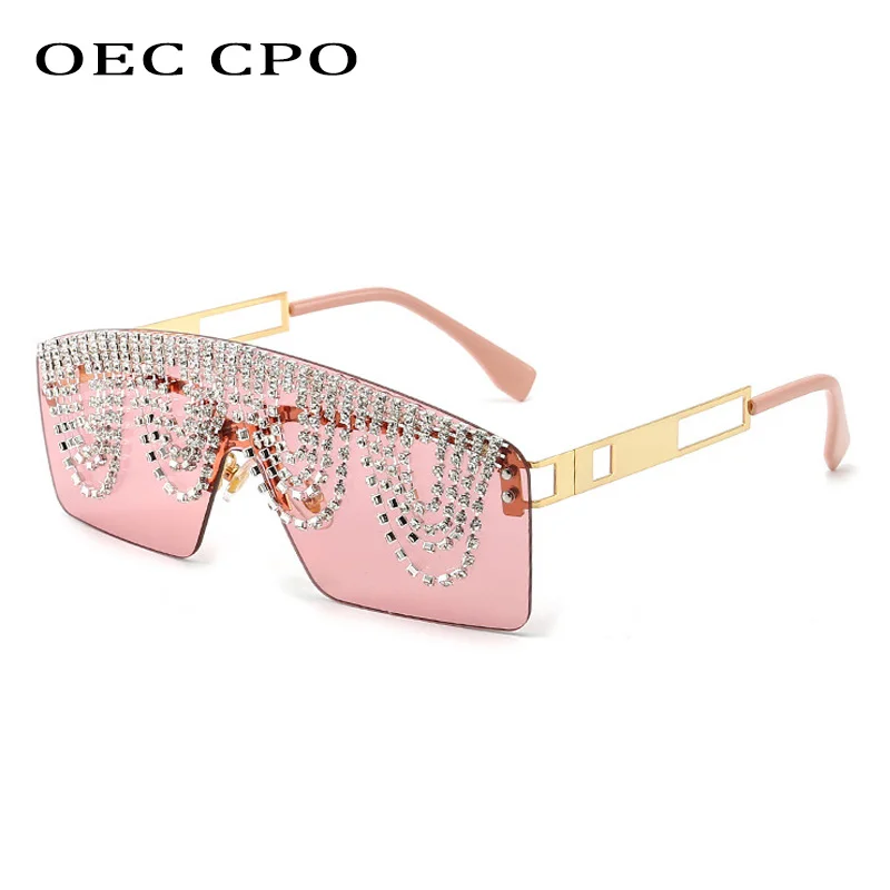 Diamonds One piece Sunglasses Women Goggle Oversized Luxury Rhinestone ...