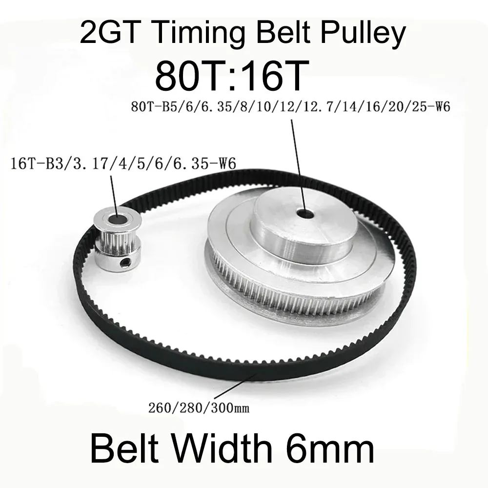 16 Teeth And 80 Teeth GT2 Timing Pulley Kit 1:5 Speed Ratio Aperture 3 ...