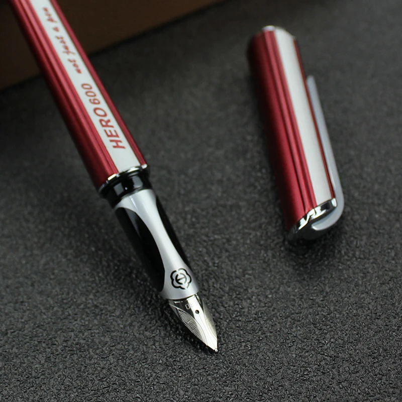 HERO-600-Metal-Red-Fountain-Pen-Unique-Style-Fine-Nib-0-5mm-Pen ...
