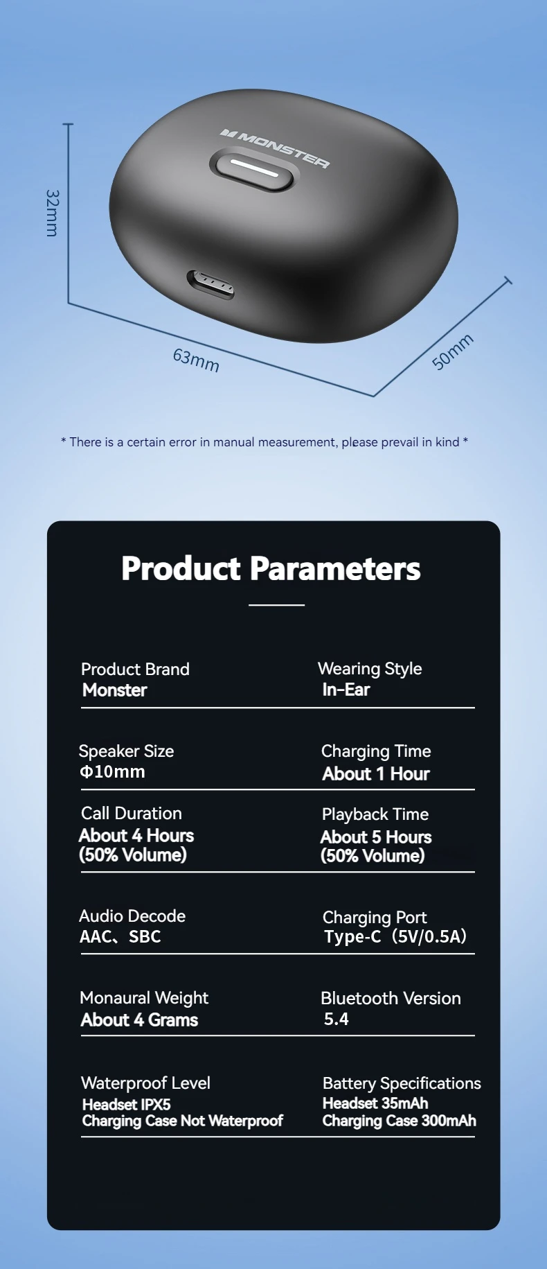 Monster N-LITE 206 Sports Wireless Headphones Bluetooth 5.4 Earphones AI Noise Cancelling IPX5 ...