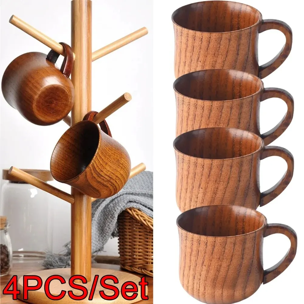 4PCS-Set-Wooden-Cup-Solid-Wood-Cup-With-Handle-Sour-Jujube-Solid-Wood ...