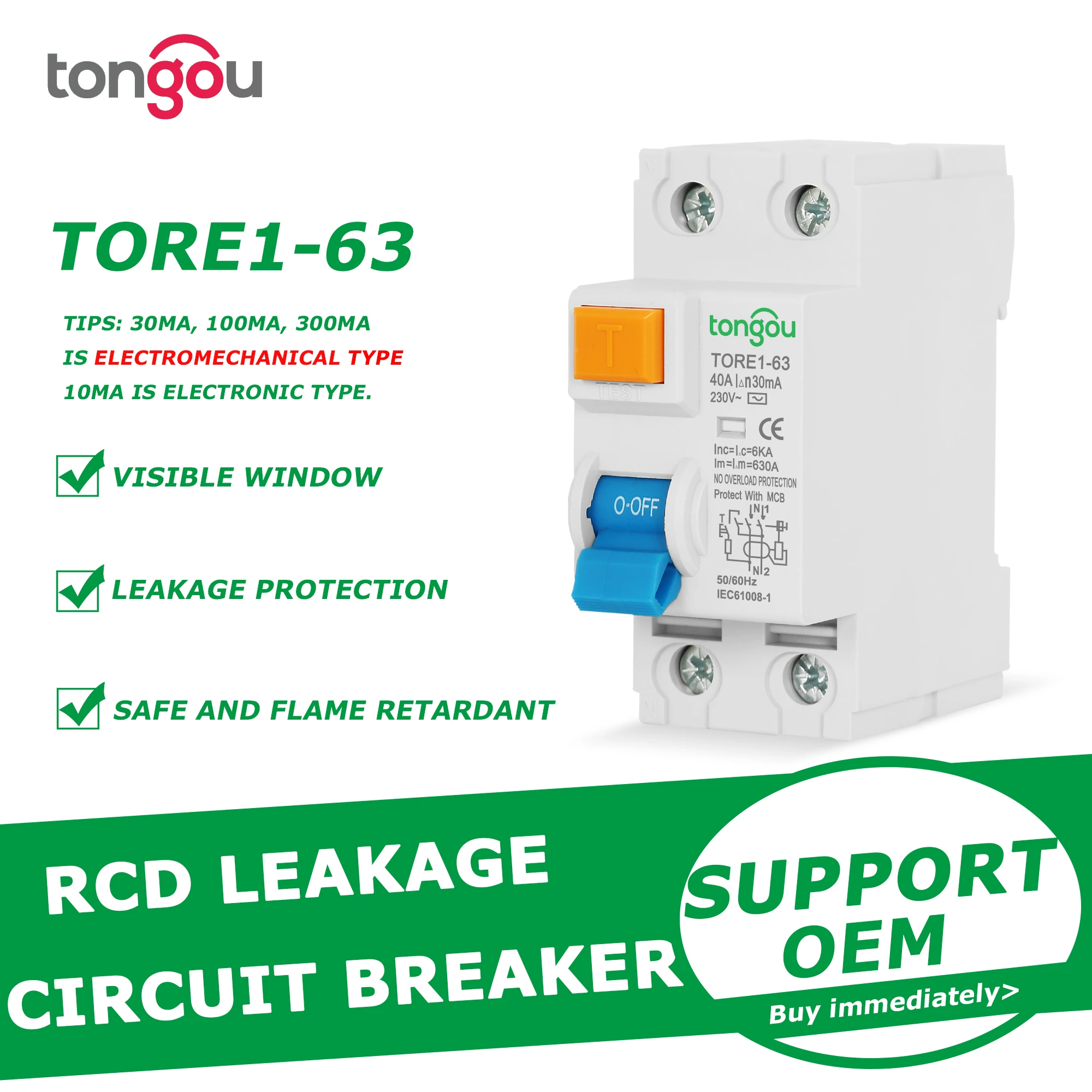 2p 16a 63a 10ma 30ma 100ma 6ka Rccb Rcd 230v Electromechanic Residual ...