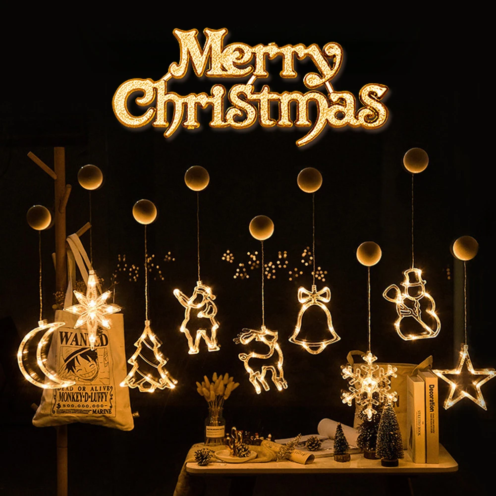 Christmas Led String Light Star Bell Snowman Elk Suction Cup Fairy ...