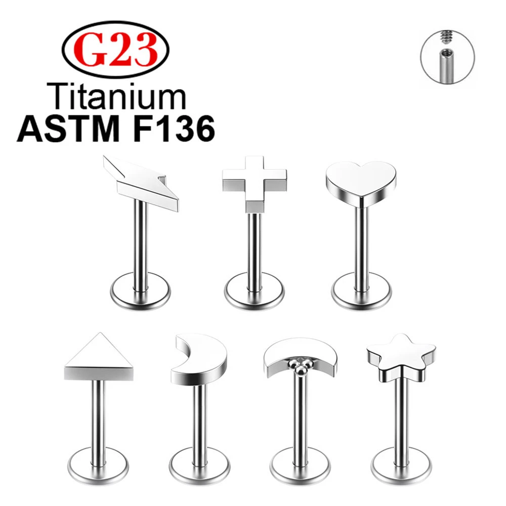 G23 ASTM F136 Titanium Lip Studs Earring Labret Conch Cartilage Helix ...