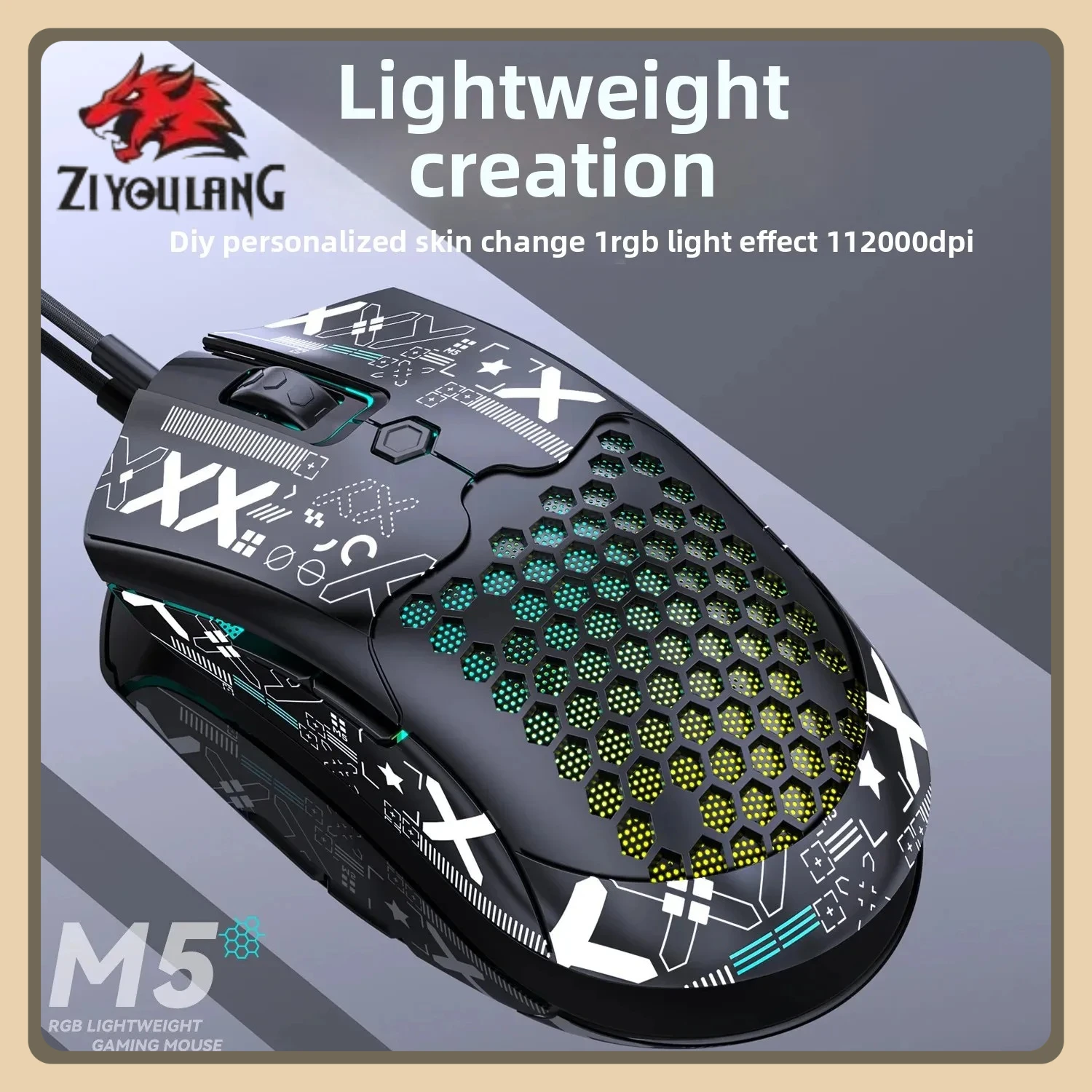 Hot Sales Free Wolf M5 Lightweight Wired Gaming Hole Mouse RGB ...