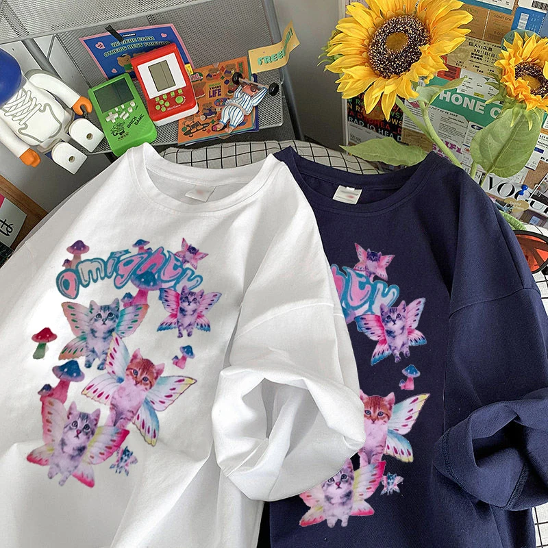 Y2K-Oversized-Tshirt-Harajuku-T-shirt-Butterfly-Mushroom-Cat-Print ...