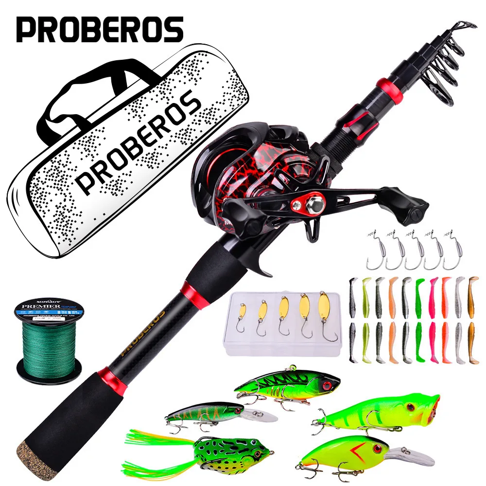 PROBEROS-Telescopic-Fishing-Rod-Set-Rotating-Reel-Bait-Hook-Sea-Fishing ...