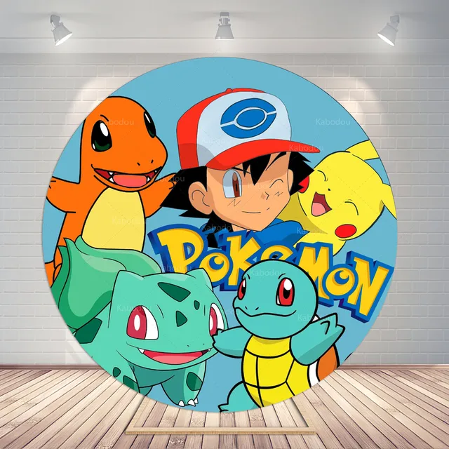 Party Backdrops Photography Pokemon Round Covers Kids Boys Birthday ...