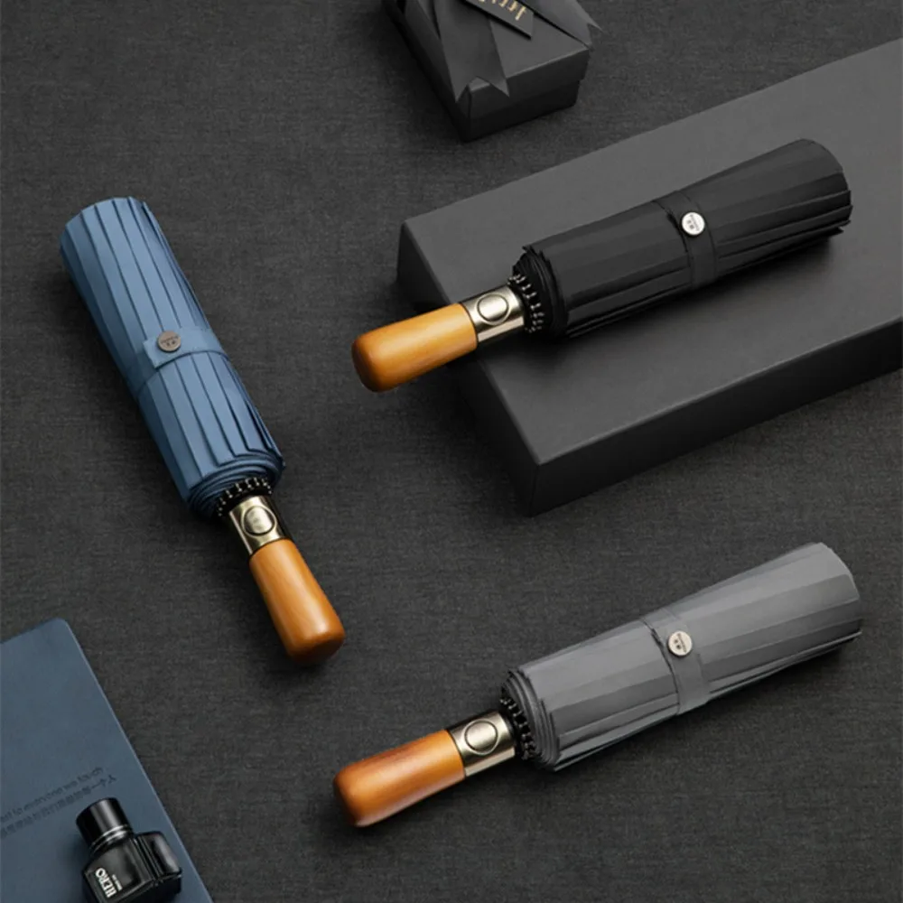 Fully-Automatic-Wooden-Handle-Umbrella-Automatic-Folding-Umbrellas ...