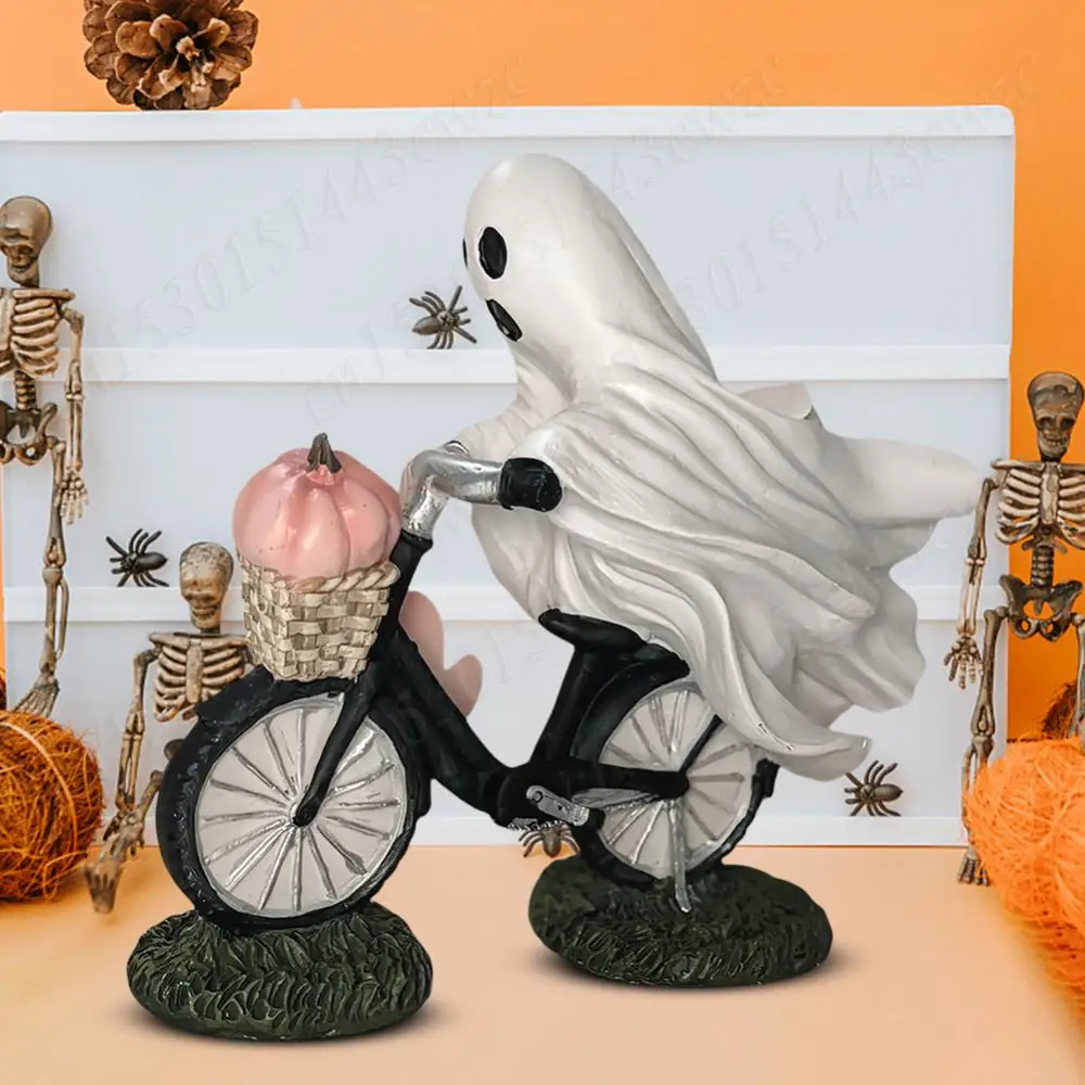 Halloween-Ghost-Ride-with-Pink-Pumpkin-Statue-Resin-Cute-Ghost-on-Bike ...