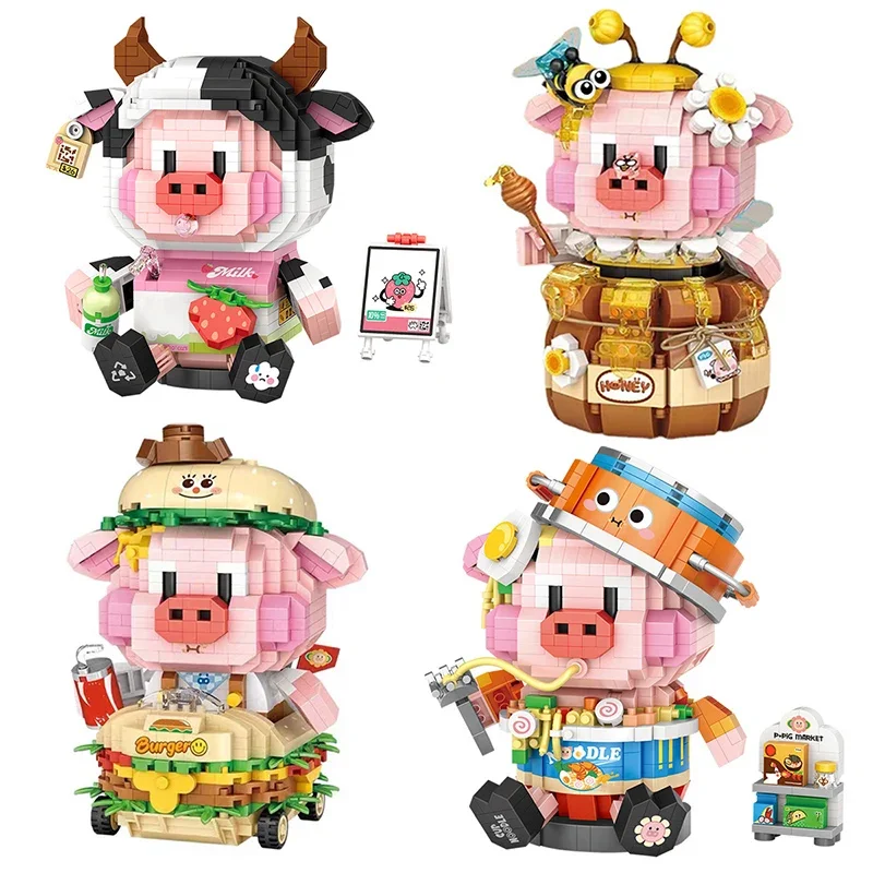 Creative Animal Pig Building Block Set DIY Cute Calf Model Small ...