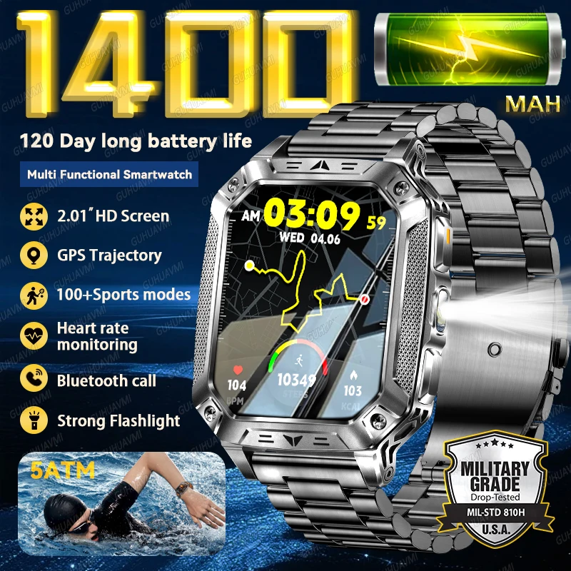 2026 New 1400mAh Battery Outdoor Sports SmartWatch 5ATM Waterproof ...