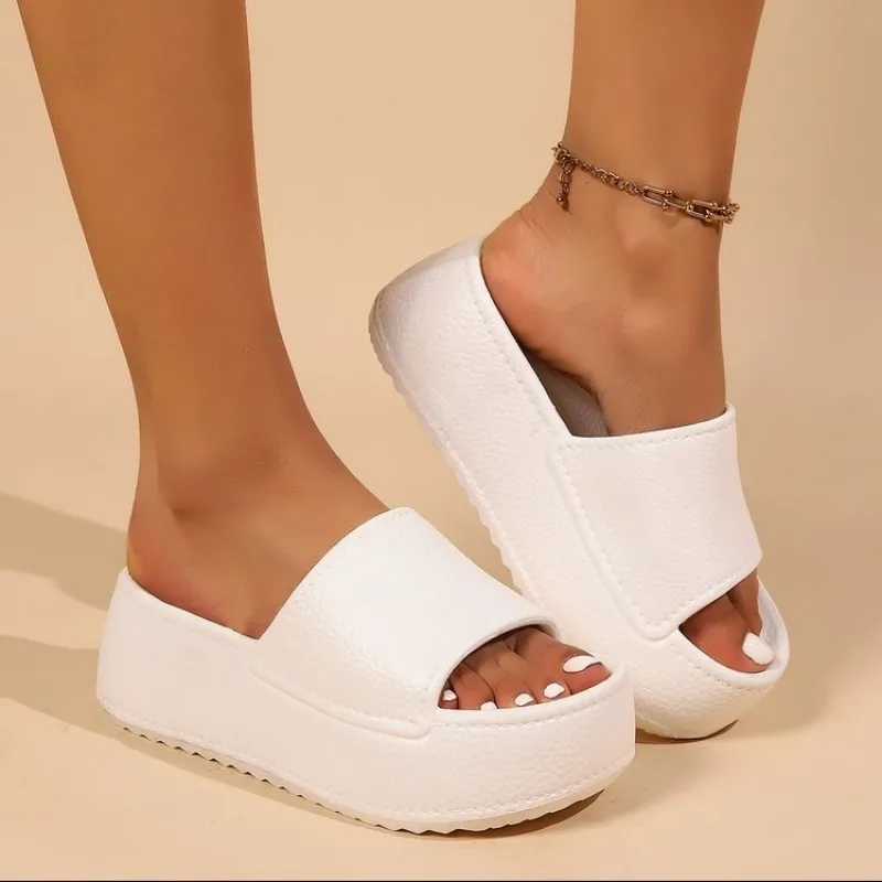 Chunky-Platform-Sandals-Women-Fashion-Black-PU-Leather-Wedge-Slippers ...