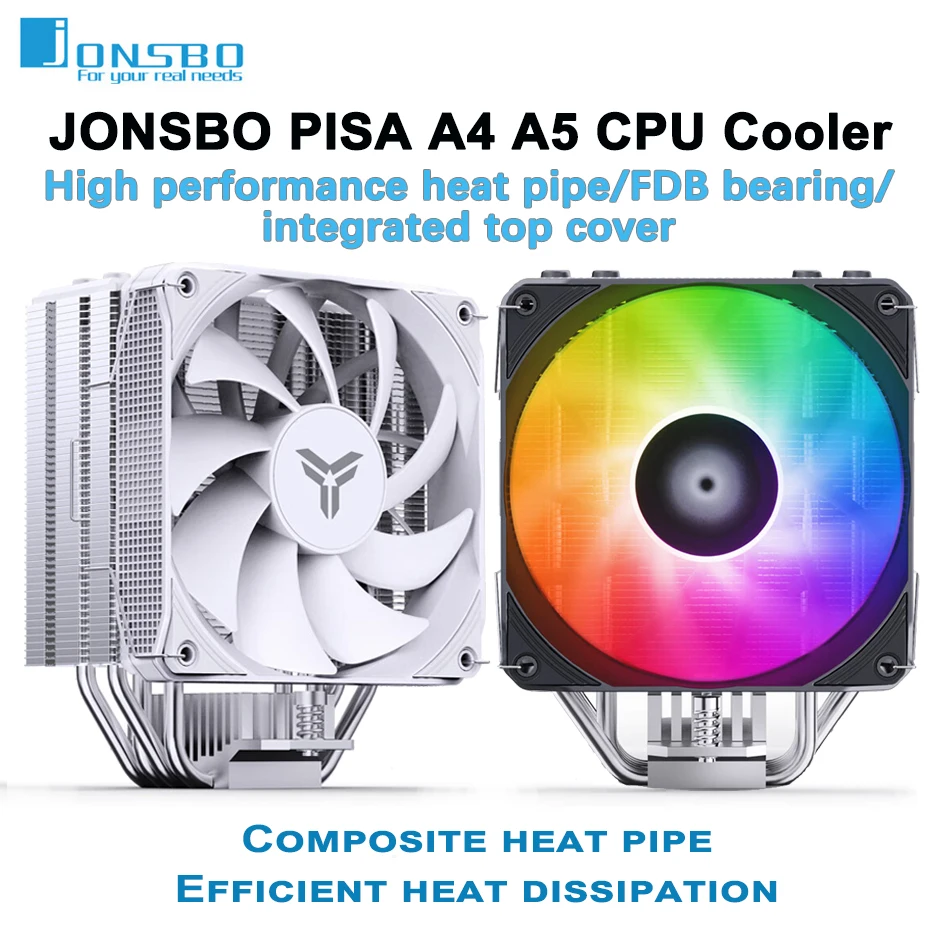 JONSBO PISA A4 A5 Black/White 5 Heat Pipe Tower CPU Cooler 3PIN ARGB ...