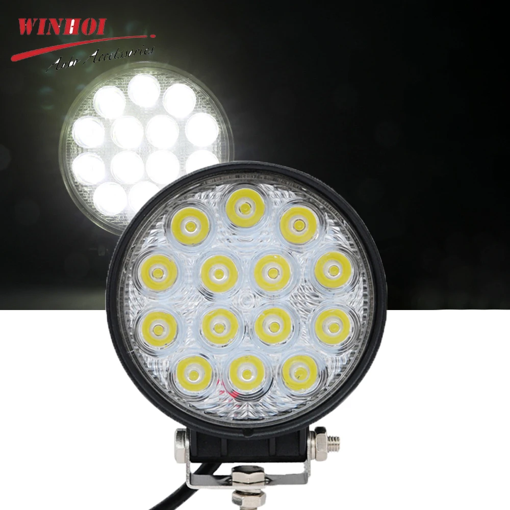 42W-14-LED-Light-Bar-Round-Bright-Beam-Spotlights-12V-24V-Fog-Lamp-Off ...
