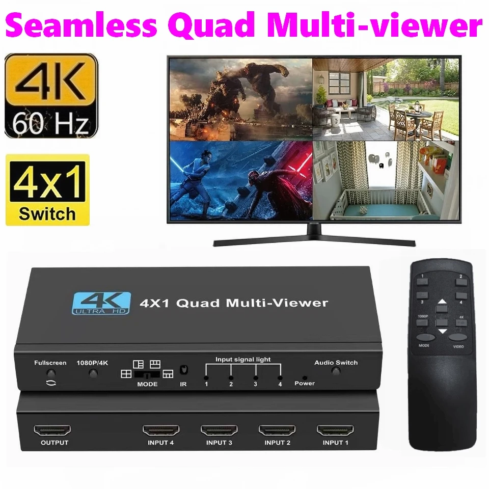 HDMI 4x1 Multi-viewer switcher 4K Seamless Quad Screen Real Time Multi ...
