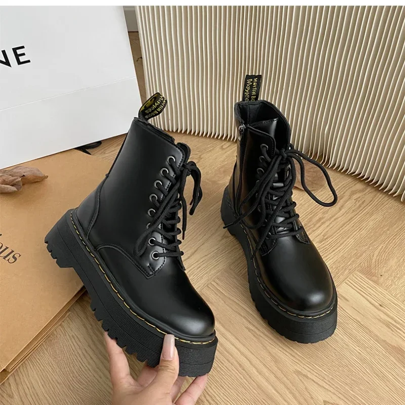 Botas-de-combate-minimalistas-con-cordones-para-mujer-botas-de ...