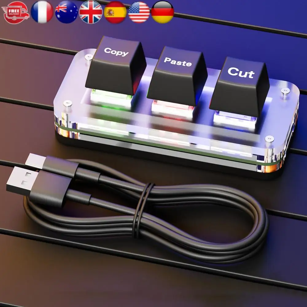 RGB Mini Cut Copy Paste Keyboard 3-Key Ctrl X C V Shortcut One Handed ...