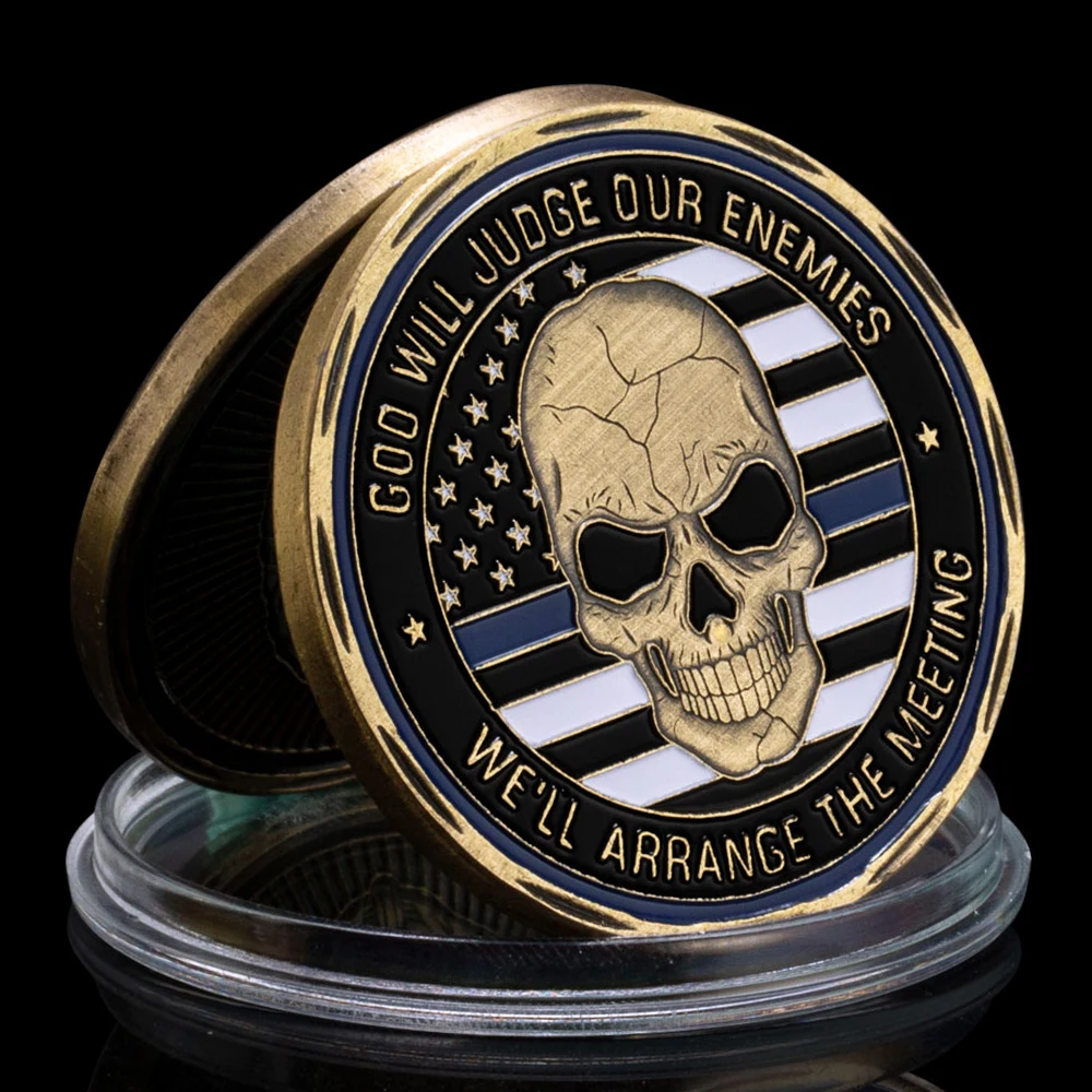 United-States-Blue-Line-Skull-Bronze-Coin-To-Protect-and-Serve ...