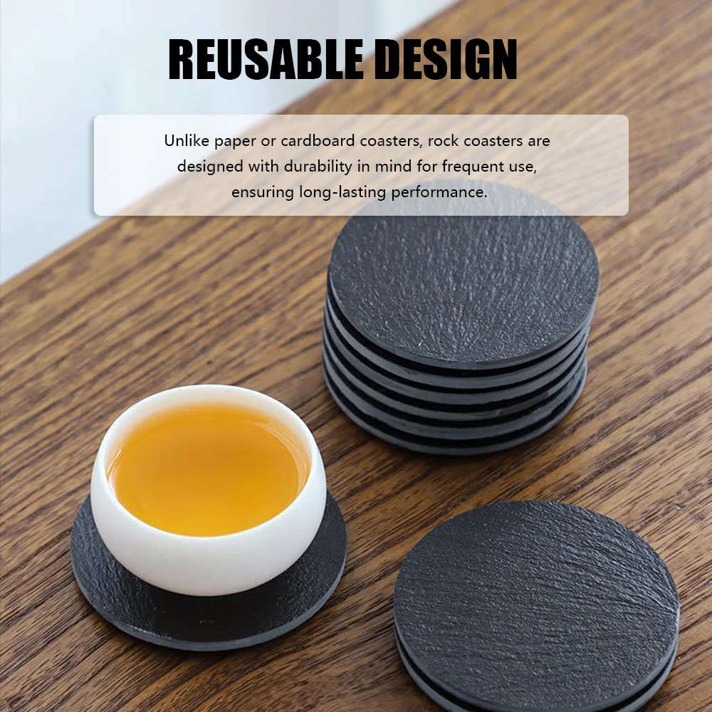 10Pcs-Natural-Slate-Drink-Coasters-Round-Black-Stone-Insulation-Cup ...