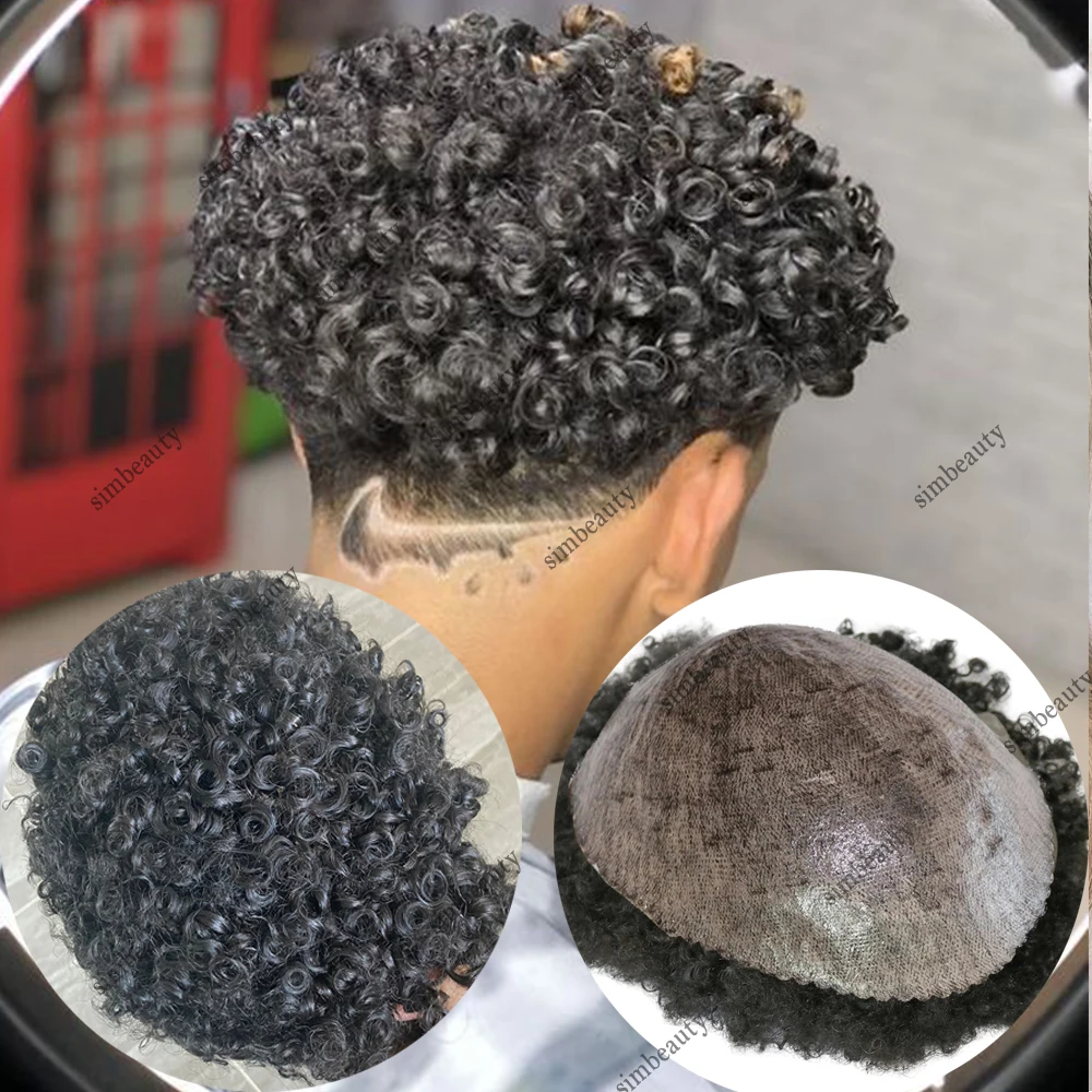 Toupee de cabelo encaracolado afro-americano para homens, peruca ...