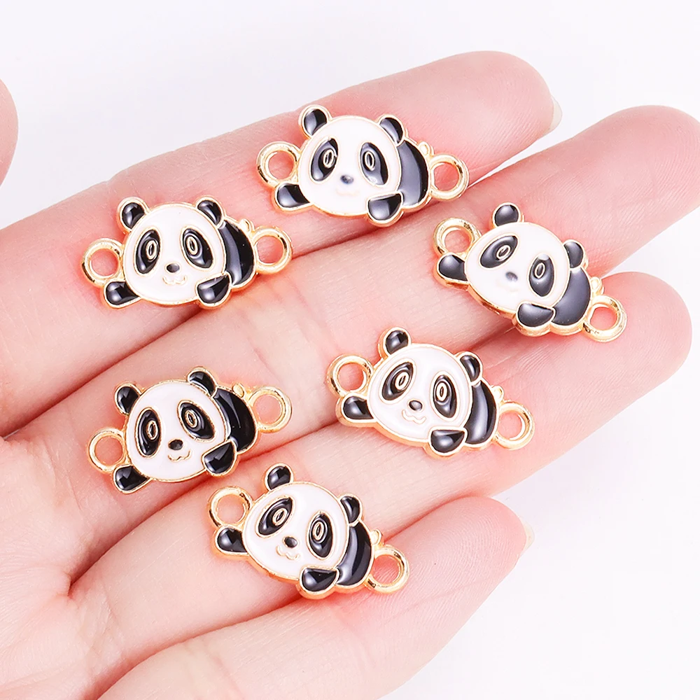 10Pcs-11x20mm-Cute-Cartoon-Panda-Enamel-Charms-Connector-Necklace ...