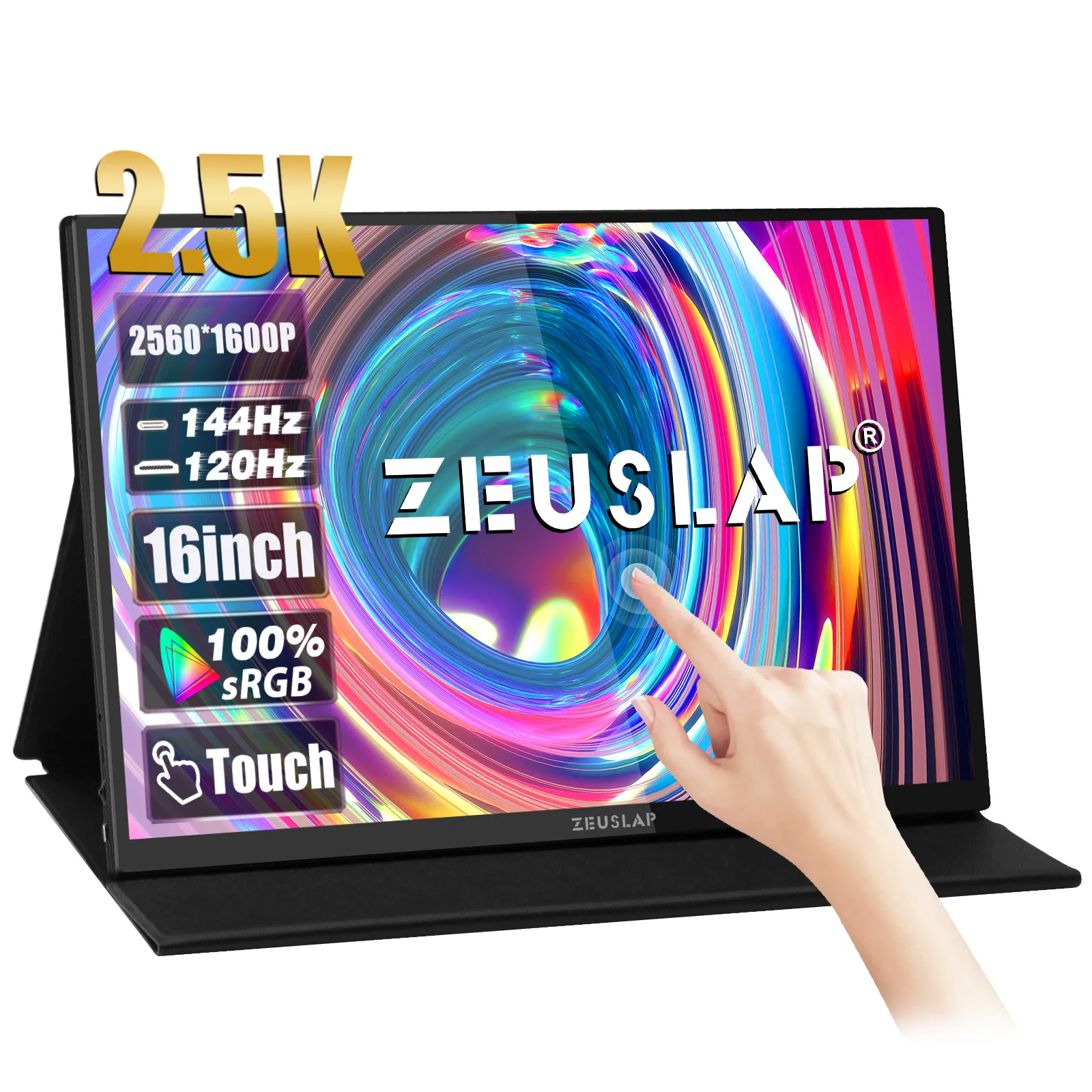 ZEUSLAP 16" 2.5K 144hz Touch Screen Portable Monitor 2560*1600 100%sRGB ...