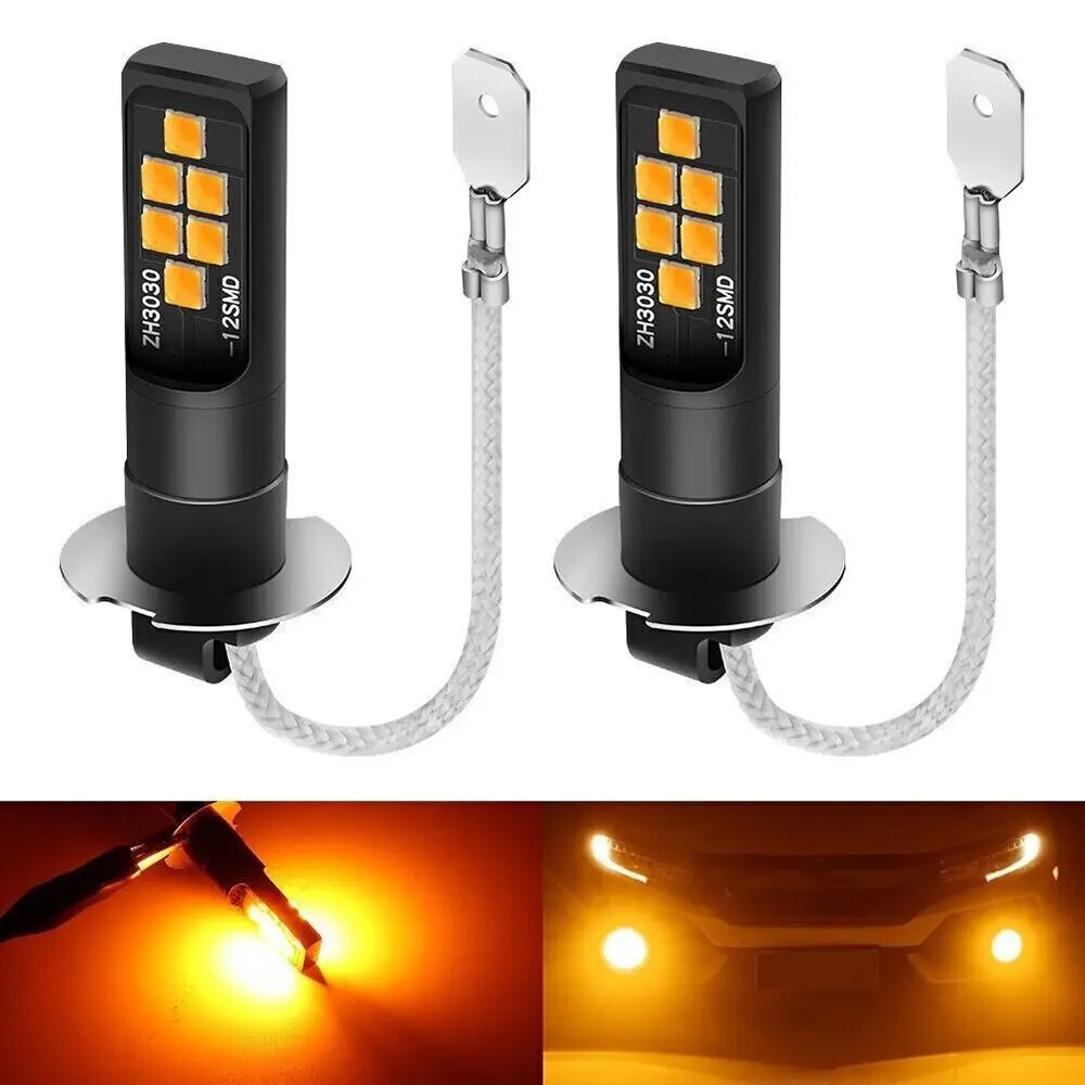 2PCS-Yellow-H3-LED-Bulb-3030-SMD-Car-Fog-Light-High-Bright-DRL-Driving ...