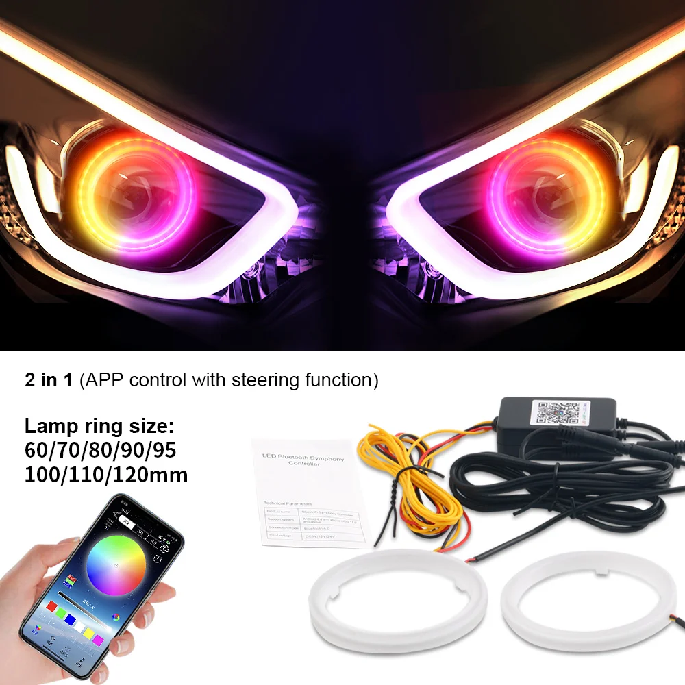2/4PCS RGB Angel Eyes Halo Rings Lights with Turn Signal Lights APP ...