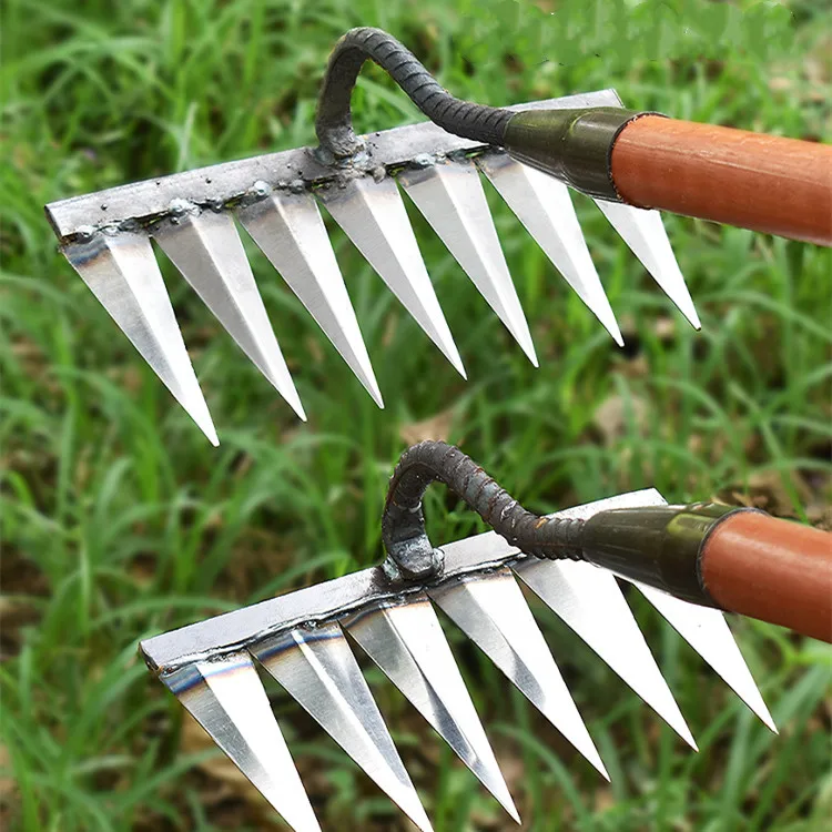 4-5-6-7-Teeth-Iron-Gardening-Hoe-Weeding-Rake-Farm-Tool-Grasping-Raking ...