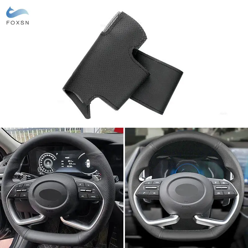 Perforated-Leather-Hand-Sewing-black-line-Steering-Wheel-Cover-Trim ...