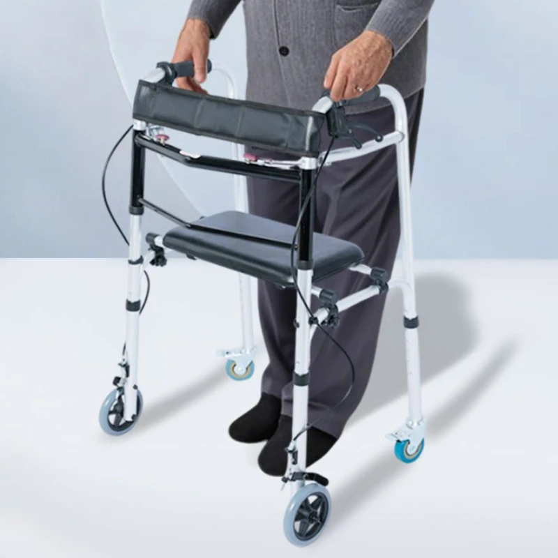 Folding Handbrake Walker for Seniors with Wheels, Lightweight Rolling ...