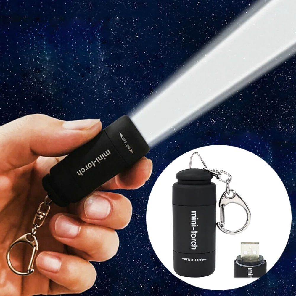 1PC Mini Keychain Pocket Torch USB Rechargeable LED Light Stonego ...