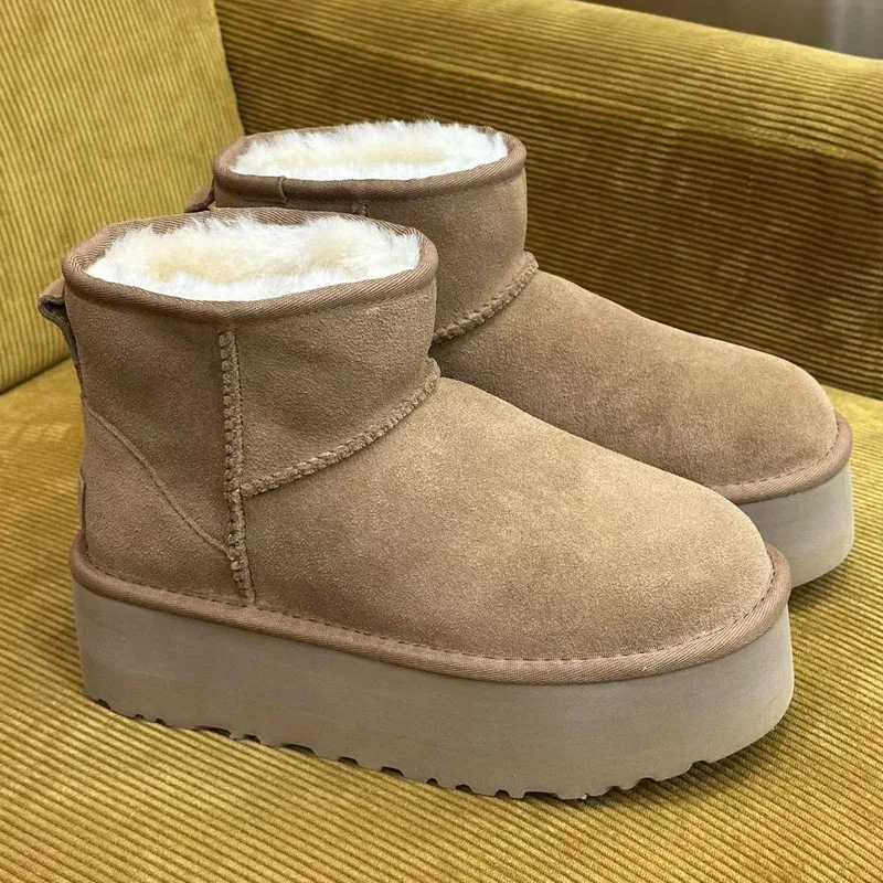 Botas de nieve de suela gruesa para mujer, zapatos de lana de piel de ...