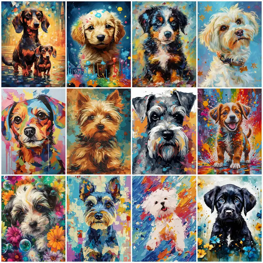 DIY Coloring By Numbers Dog Digital Oil Painting Animal Puppy Paint By ...