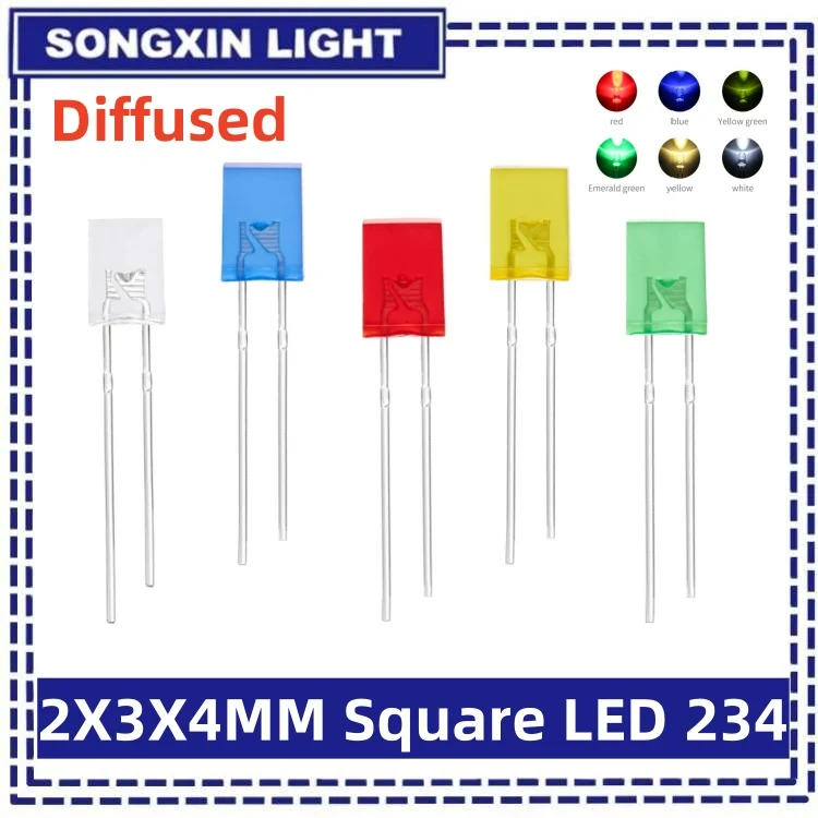 100pcs-2X3X4mm-Square-LED-234-White-Red-Yellow-Green-Blue-Diffused ...