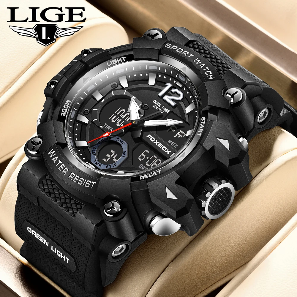 LIGE Fashion Sport Watches Men Shock Resistant 50M Waterproof ...
