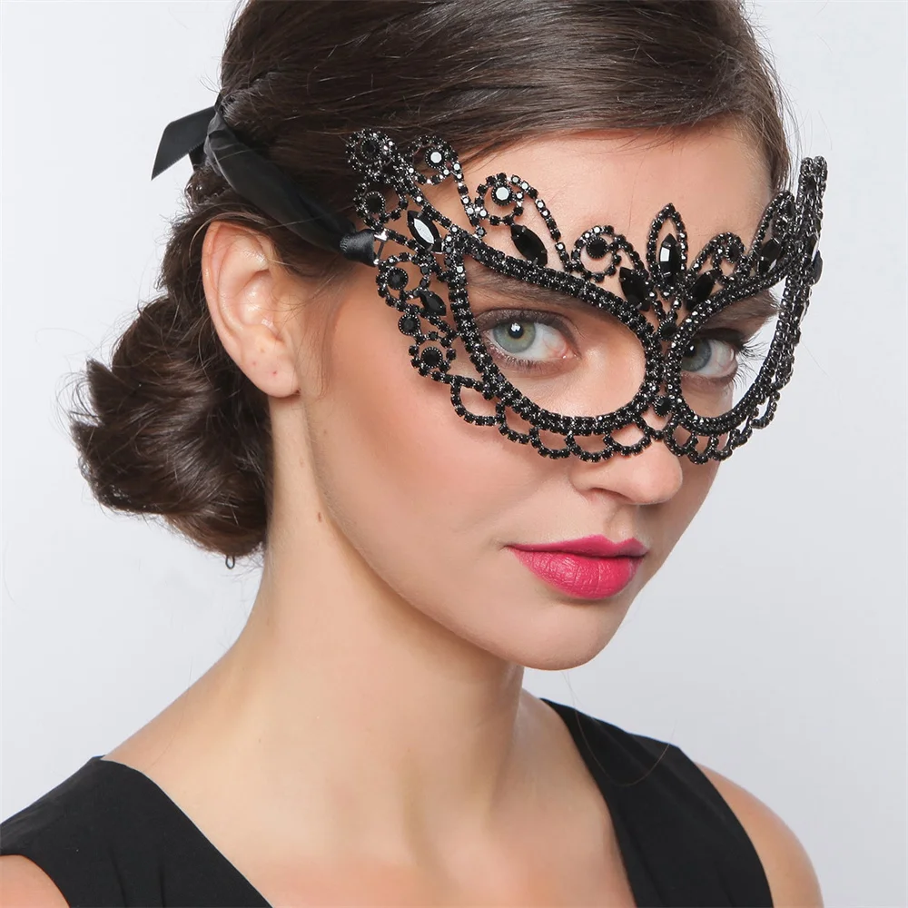 New Luxury Ultra Flash Black Water Drill Mask Ladies Halloween ...