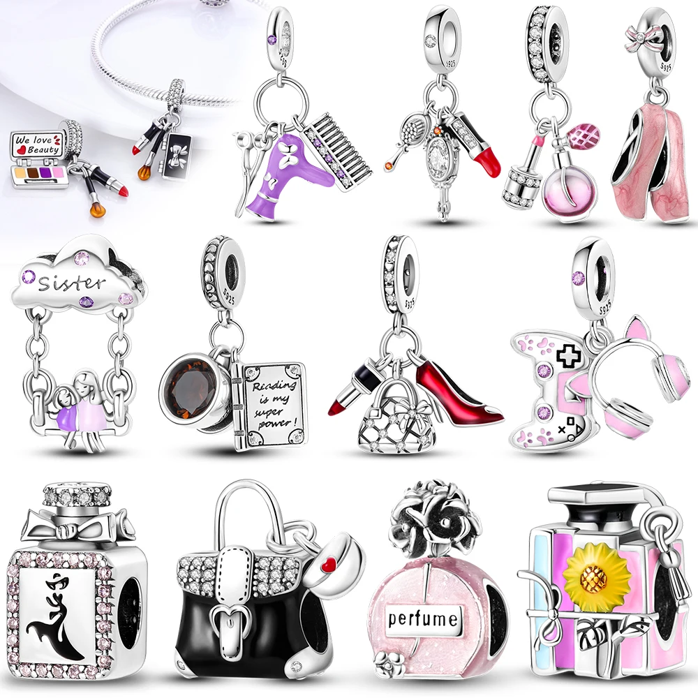 925-Silver-Girl-Lady-Lipstick-Makeup-Charm-Dangle-Pendant-Beads-Fit ...
